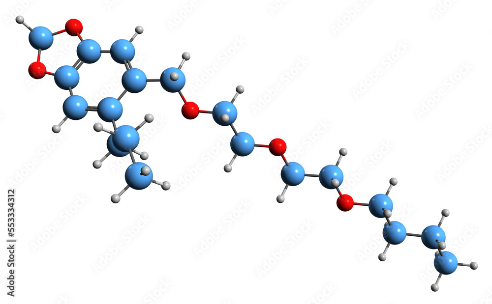 3D image of Piperonyl butoxide skeletal formula - molecular chemical structure of insecticide ...