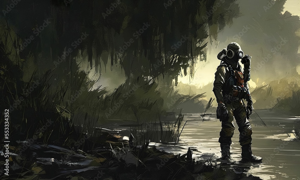 Swamp sci-fi fantasy illustration conceptual dystopian style scene ...