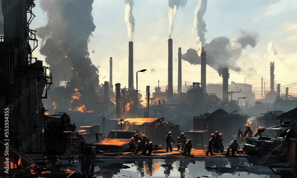industrial sci-fi fantasy illustration conceptual dystopian style scene ...