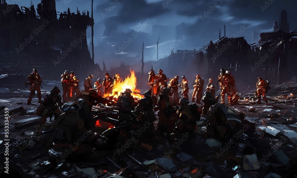 People sci-fi fantasy illustration conceptual dystopian style scene ...