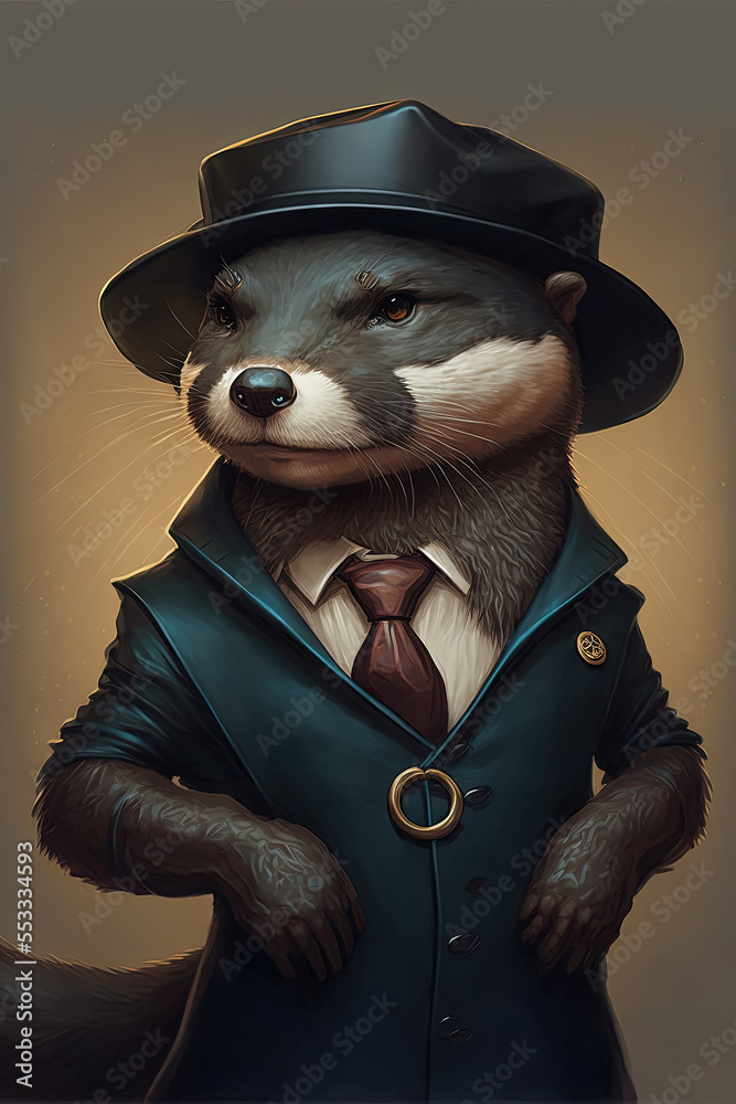 Digital art. Character design concept. Anthropomorphic otter dressed up ...