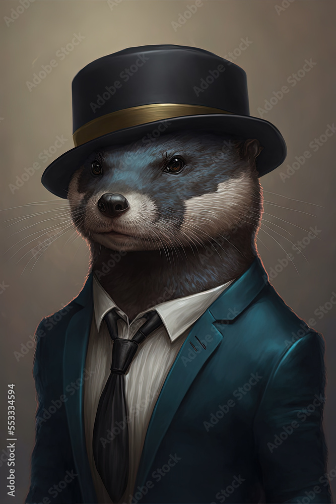 Digital art. Character design concept. Anthropomorphic otter dressed up ...