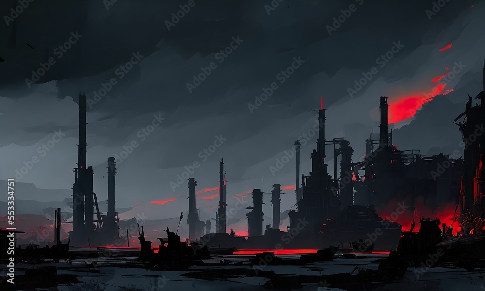 Industrial sci-fi fantasy illustration conceptual dystopian style scene ...