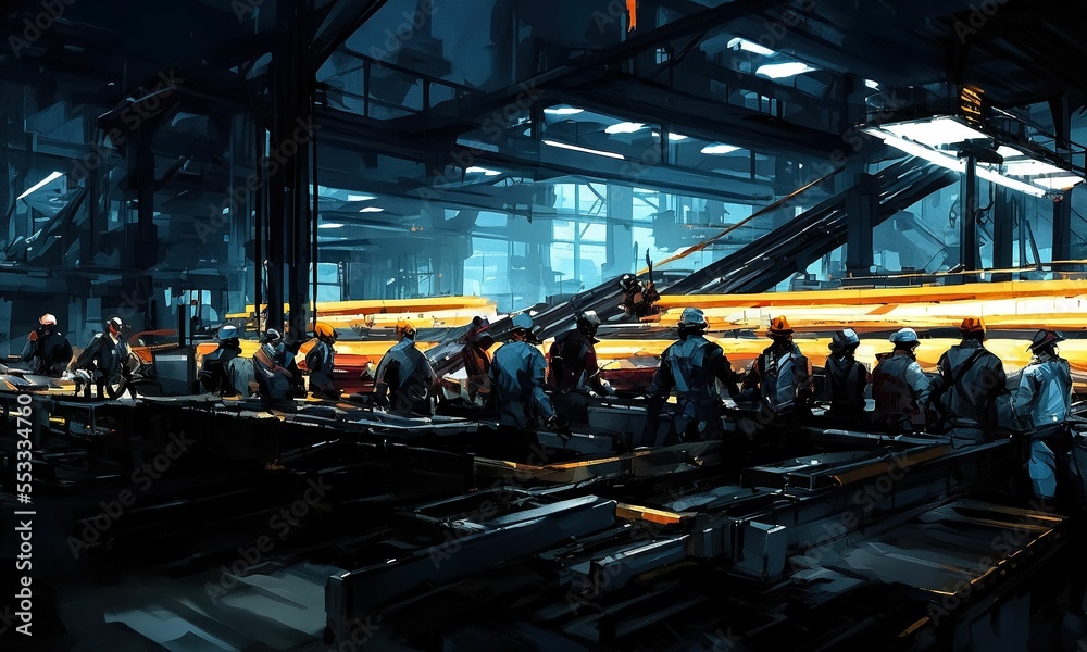 Factory workers sci-fi fantasy illustration conceptual dystopian style ...
