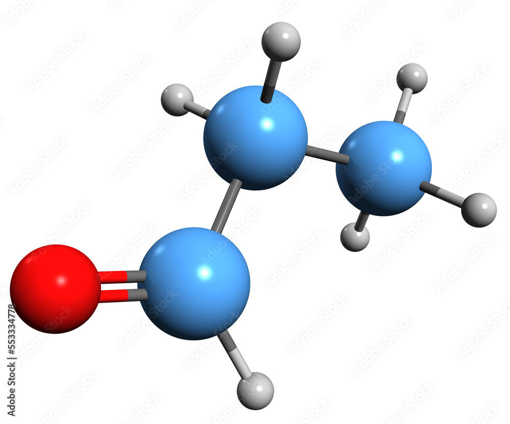 3D image of Propionaldehyde skeletal formula - molecular chemical ...