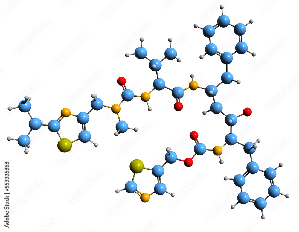 3D image of Ritonavir skeletal formula - molecular chemical structure ...