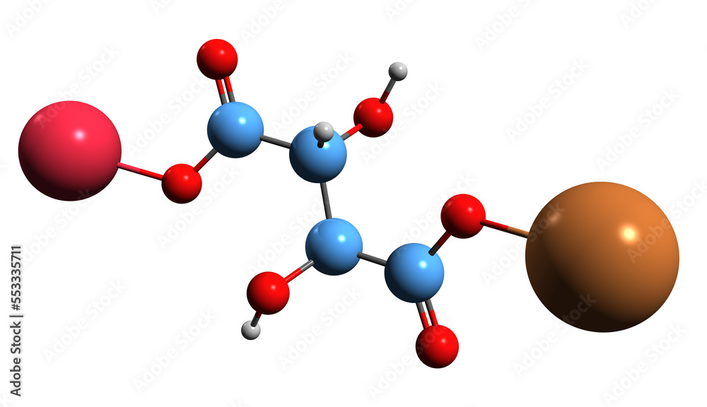 3D image of Potassium sodium tartrate skeletal formula - molecular ...