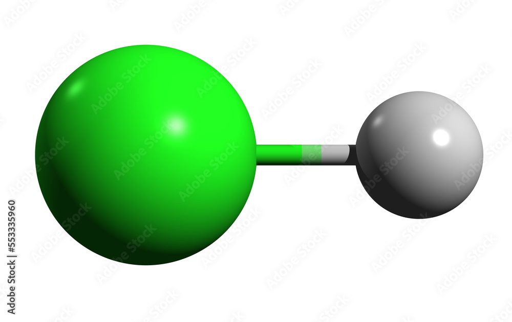 3D image of Hydrochloric acid skeletal formula - molecular chemical ...