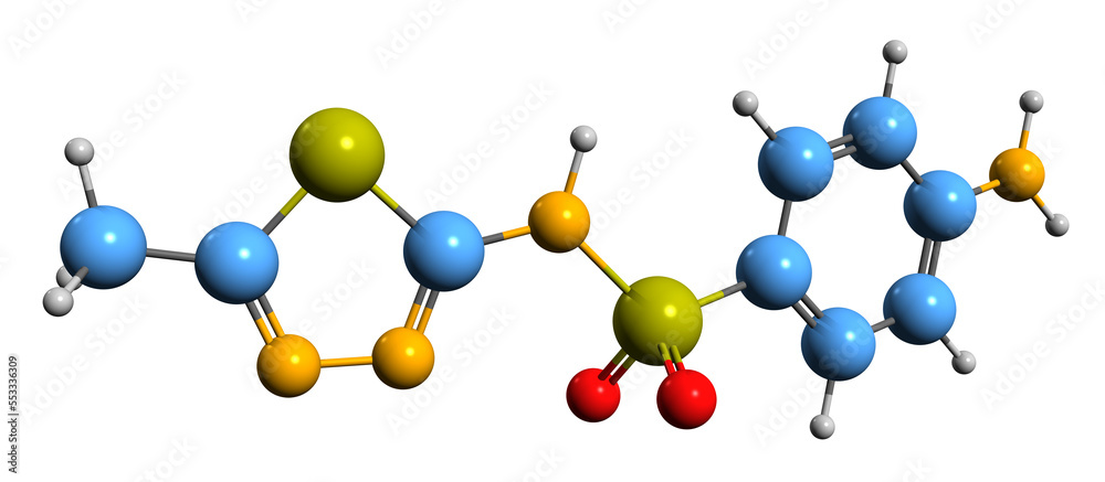 3D image of Sulfamethizole skeletal formula - molecular chemical ...