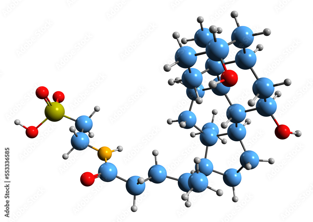 3D image of Taurochenodeoxycholic acid skeletal formula - molecular ...
