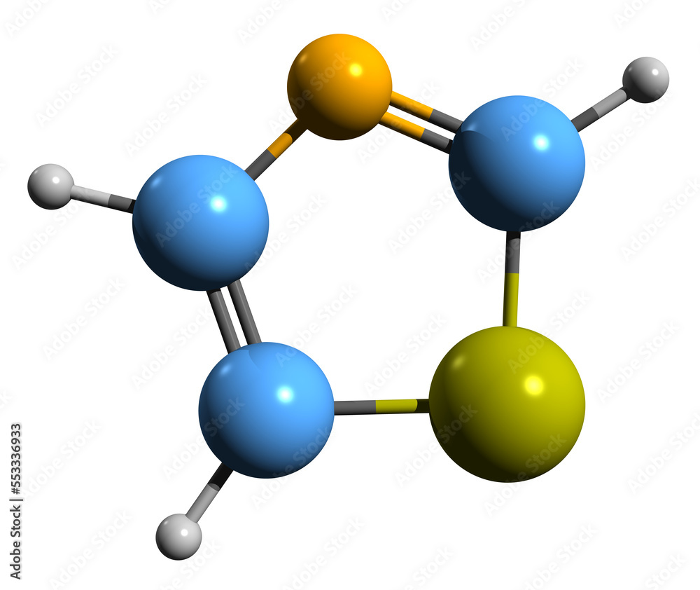 3D image of Thiazole skeletal formula - molecular chemical structure of ...