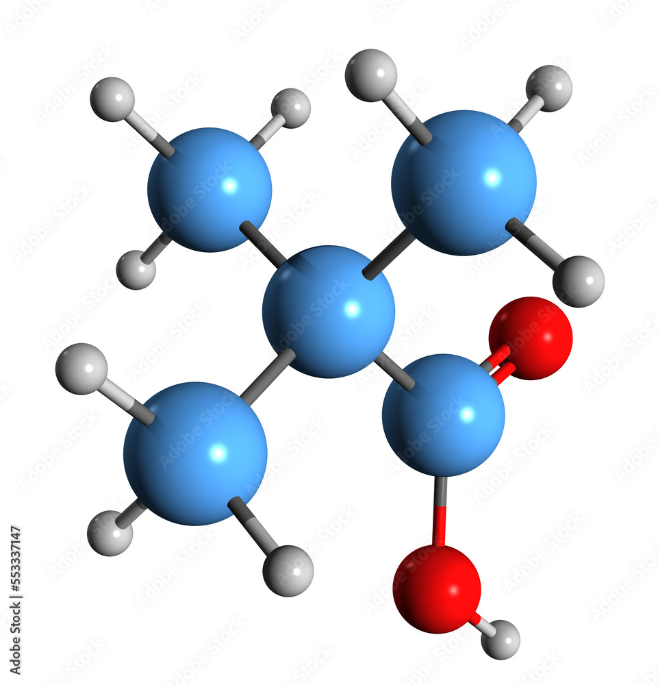 3D image of Pivalic acid skeletal formula - molecular chemical ...