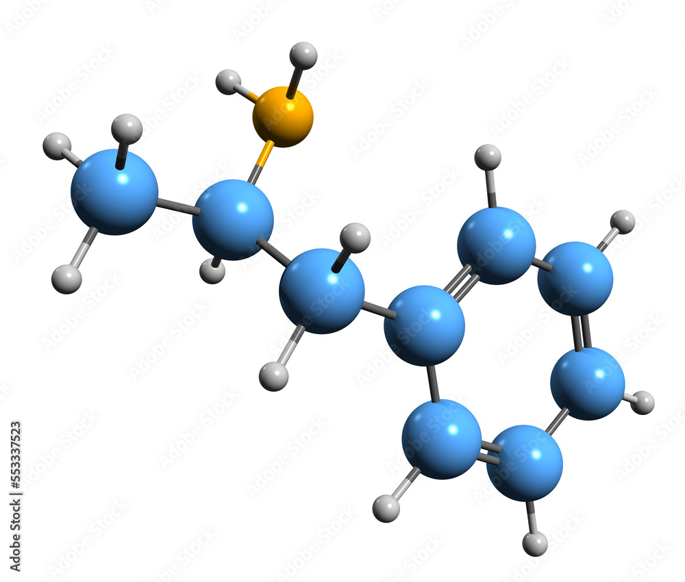 3D image of Amphetamine skeletal formula - molecular chemical structure of alpha ...