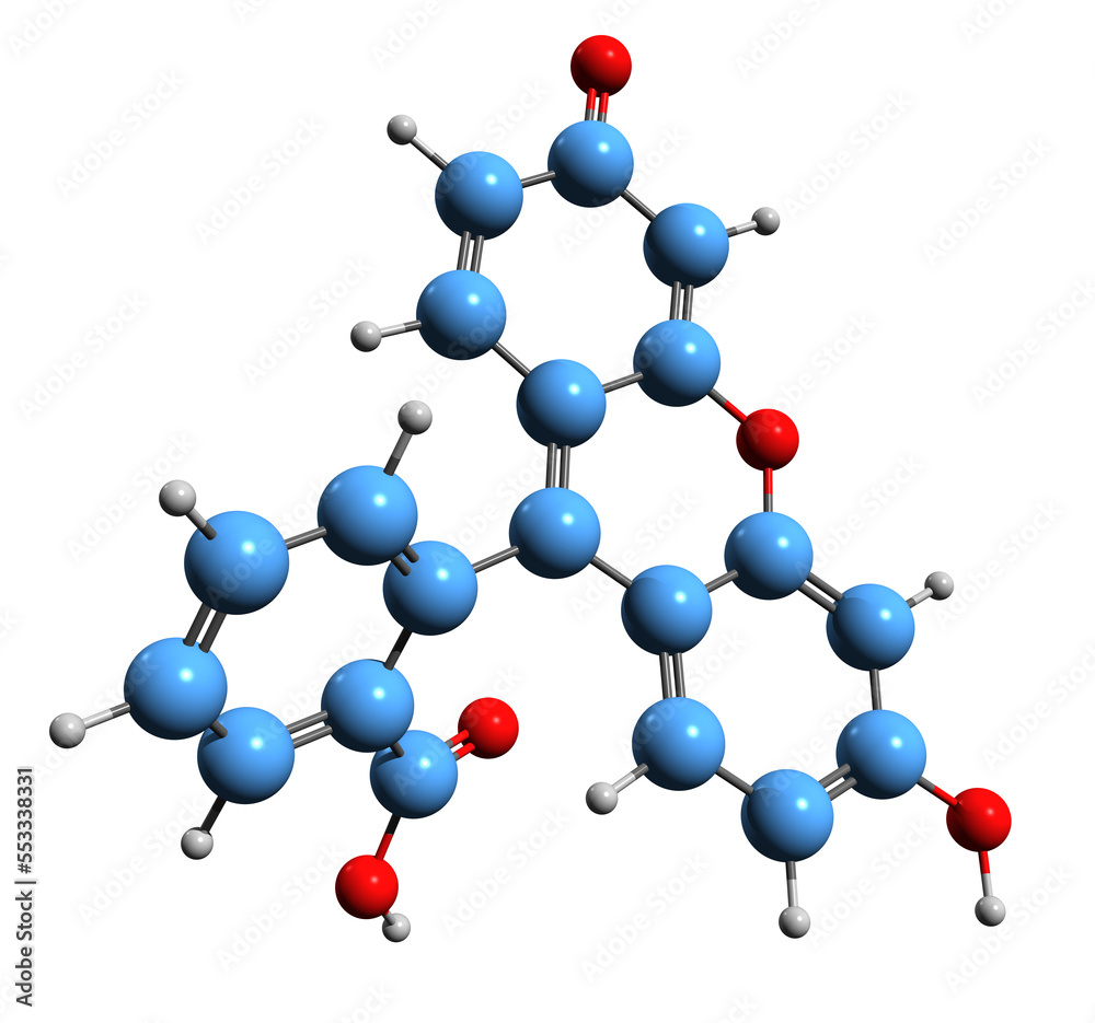 ภาพประกอบสต็อก 3D image of Fluorescein skeletal formula - molecular ...