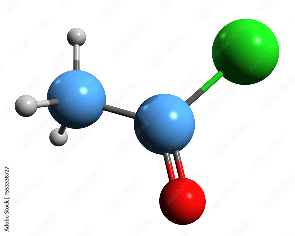 3D image of Acetyl chloride skeletal formula - molecular chemical ...