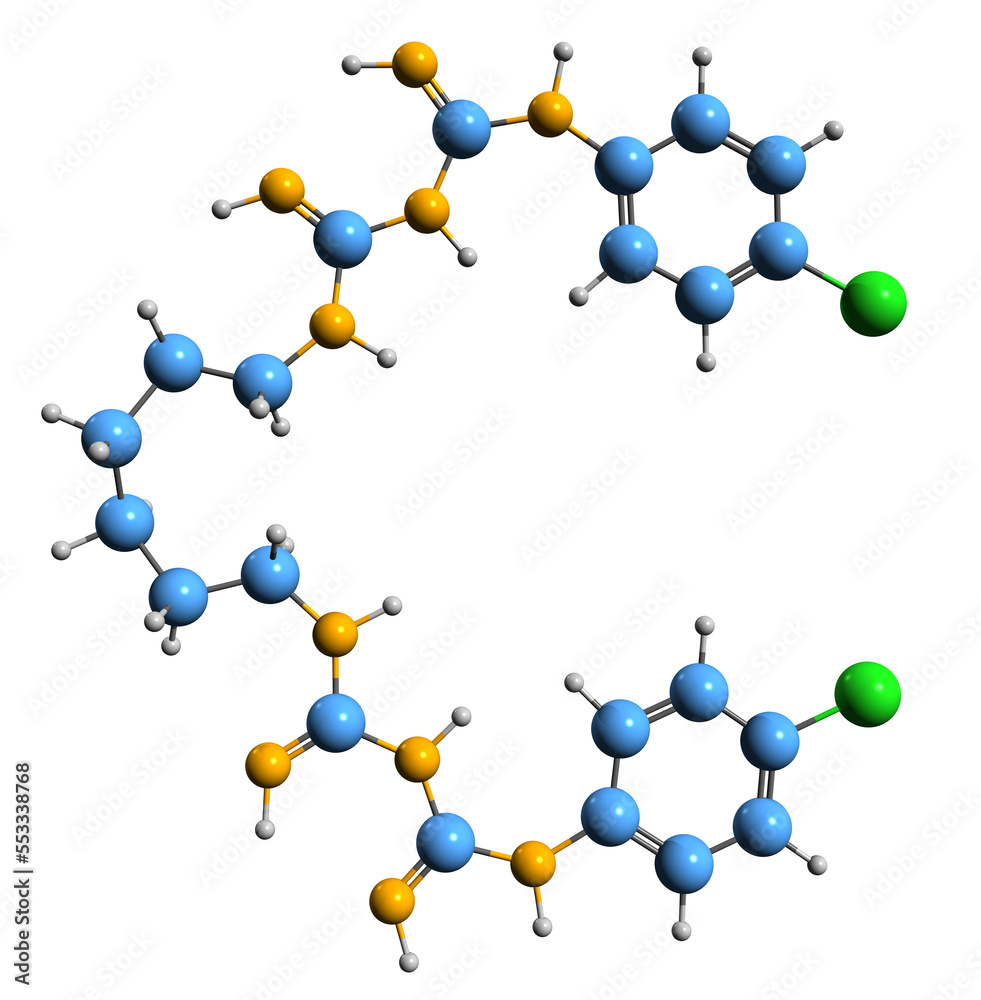 3D image of Chlorhexidine skeletal formula - molecular chemical ...