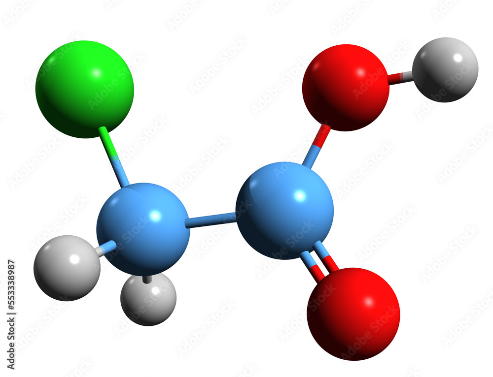 3D image of Chloroacetic acid skeletal formula - molecular chemical ...