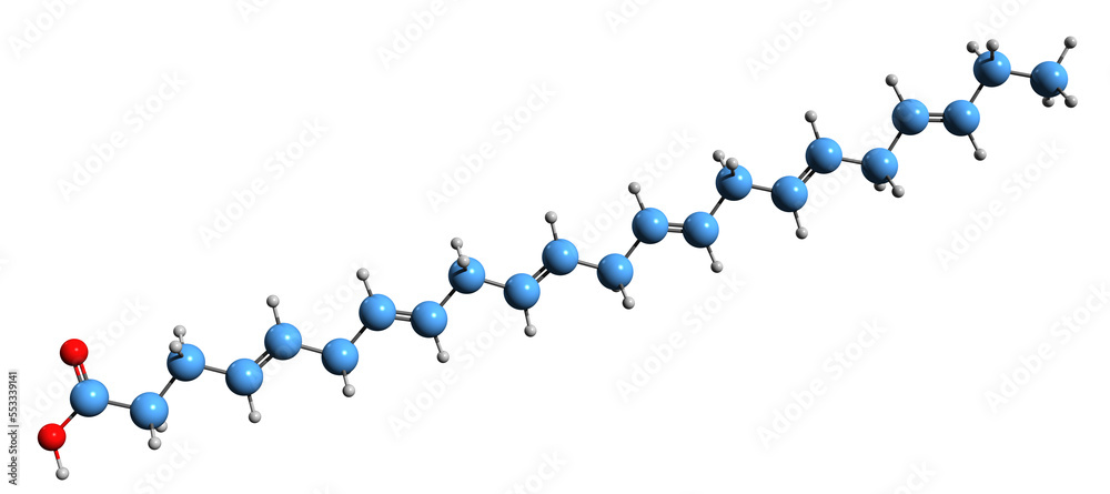 3D image of Docosahexaenoic acid skeletal formula - molecular chemical ...