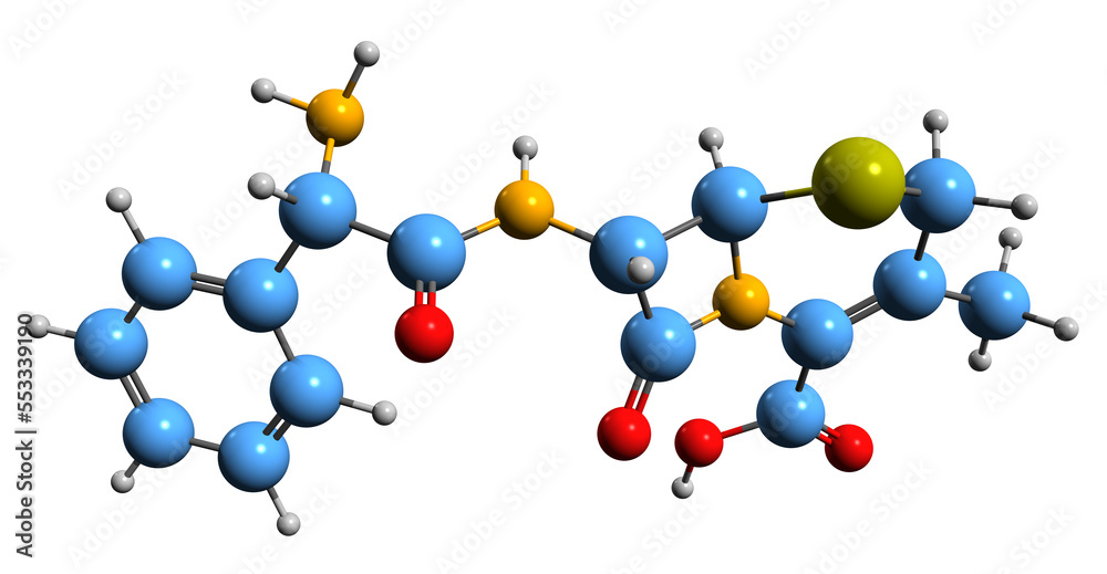 3D image of Cefalexin skeletal formula - molecular chemical structure ...