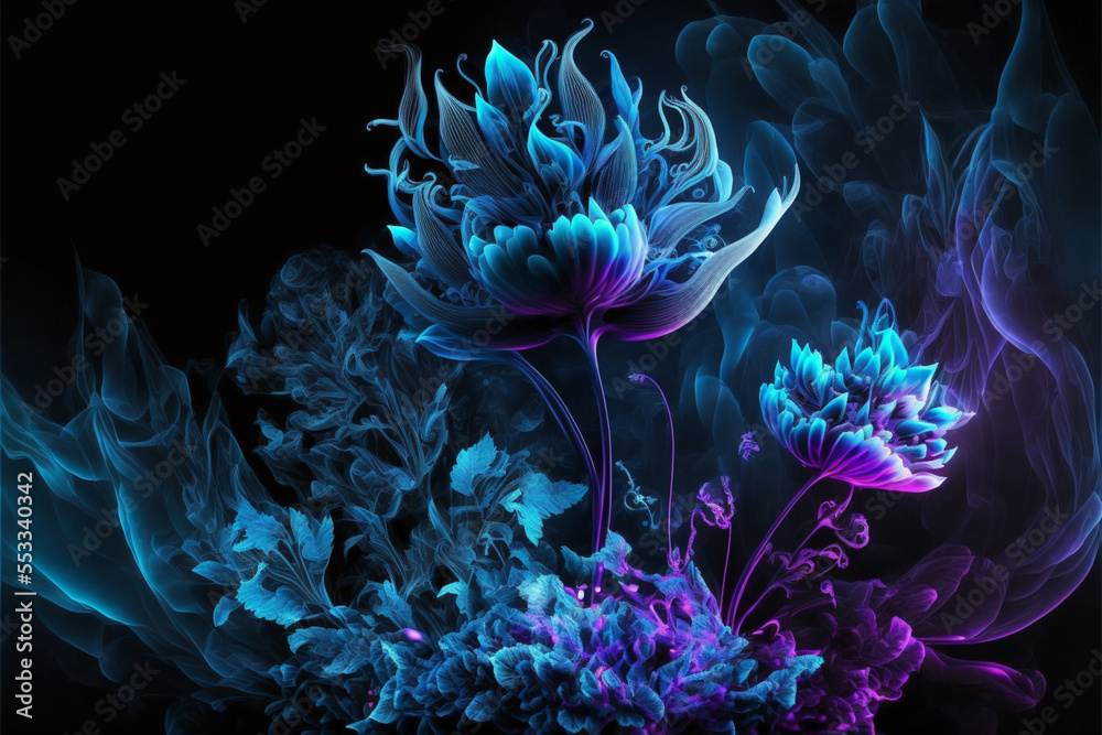 Neon Blue Flowers