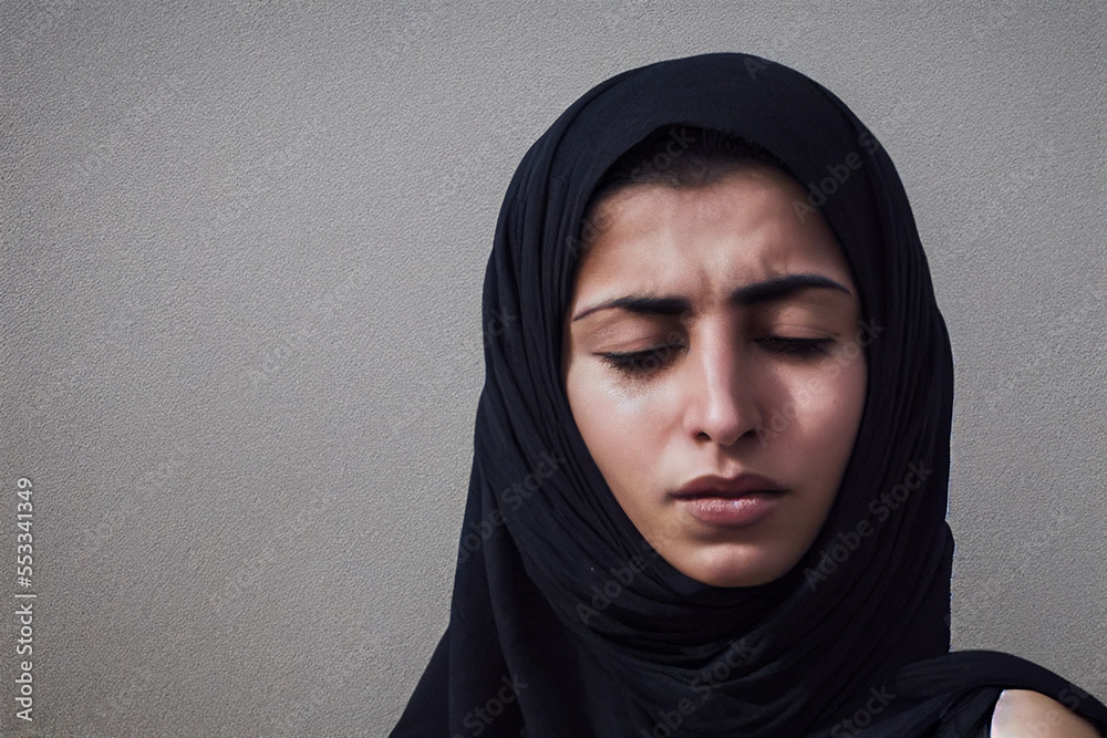 sad muslim iranian woman in traditional muslim hijab, generative AI ...