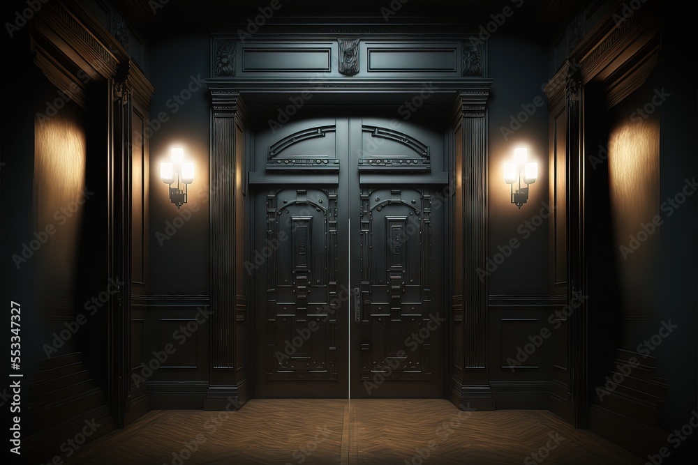 Big Black Mysterious Door, Hidding Secrets Behind It ilustração do ...