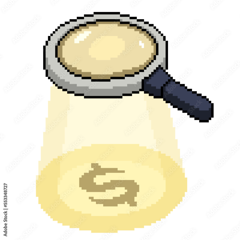 pixel art magnifier search money Stock Vector | Adobe Stock