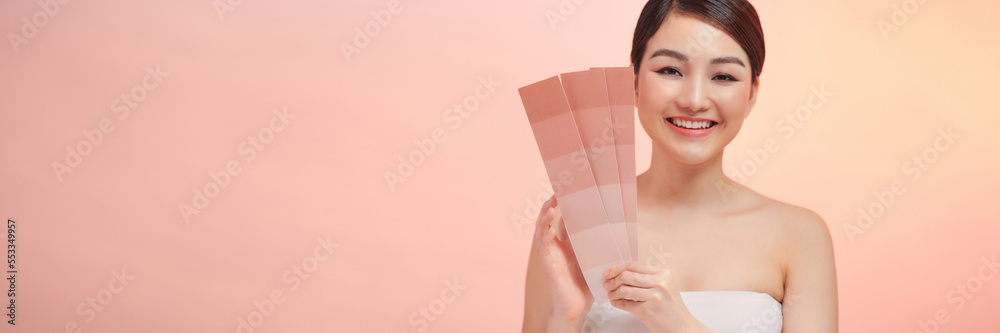 Skin tone woman healthy skin female face with different colors of cream ...