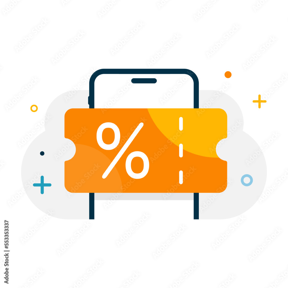 Digital voucher on smartphone screen concept illustration flat design ...