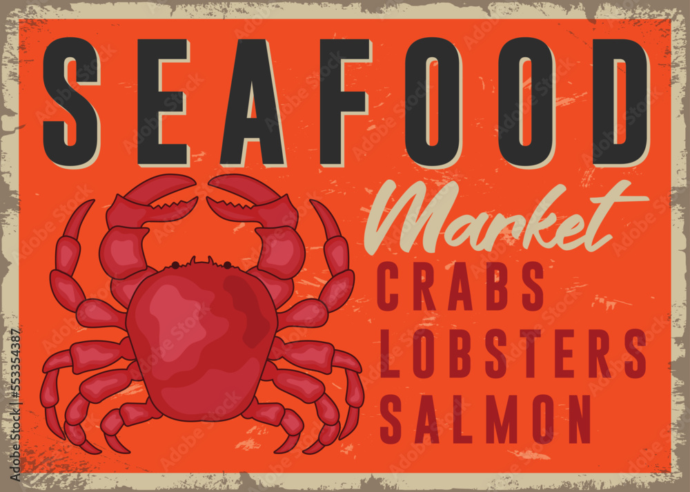 Seafood market advertisement retro poster vector template Stock Vector ...