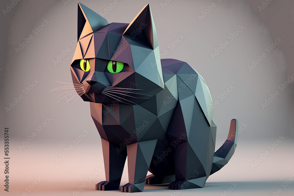 Cute 3d low polygon count rendering of a black domestic cat against a ...