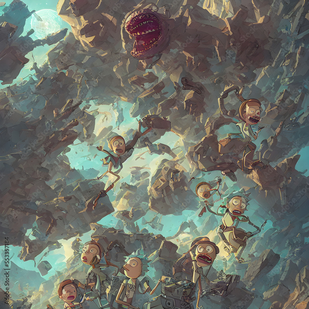 Rick and Morty Going On an Epic Adventure By AI Stock-Illustration ...