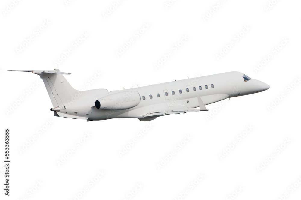 White luxury private jet flies isolated on transparent background Stock ...
