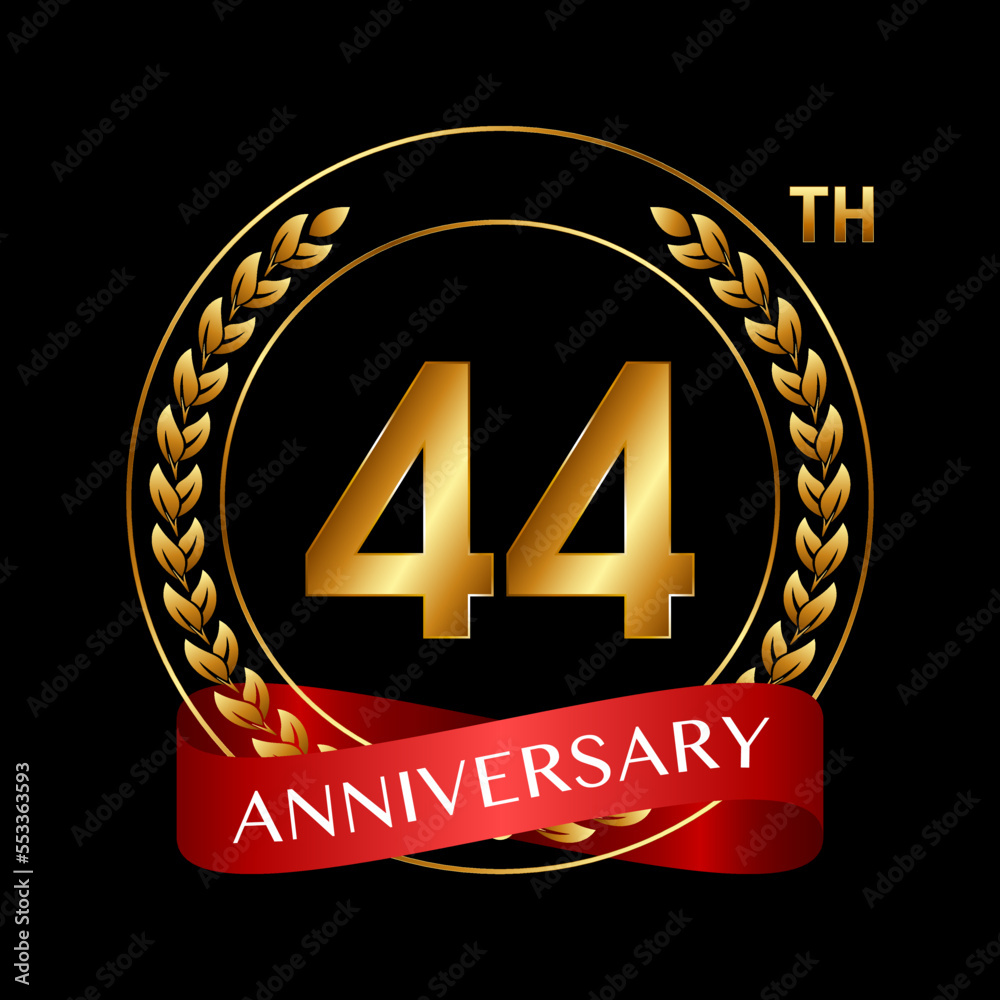 44th Anniversary. Anniversary Logo Design with Laurel Wreath and Red ...