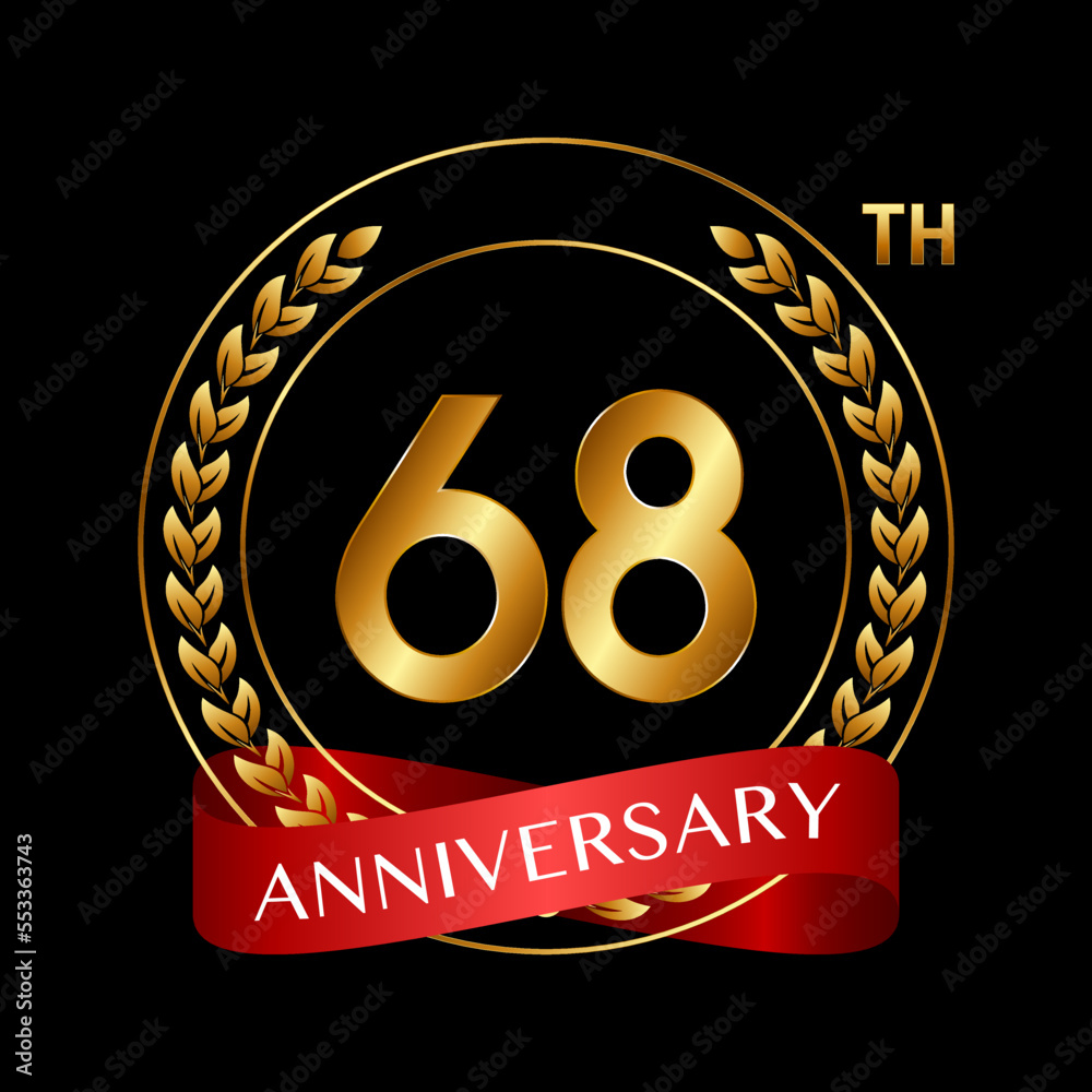 68th Anniversary. Anniversary Logo Design with Laurel Wreath and Red ...