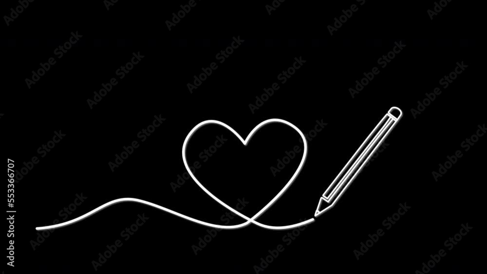 Heart symbol, pencil drawing. Line art. vídeo do Stock | Adobe Stock