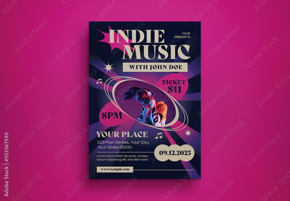 Pink Edgy Indie Gig Flyer Stock Template | Adobe Stock