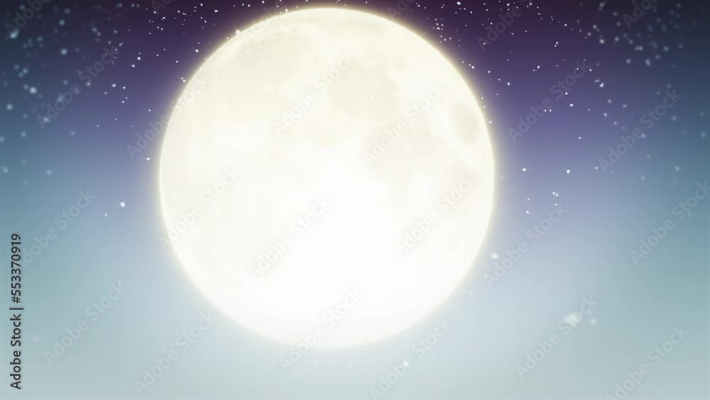 The Big Moon with Snow Fall on Background Seamless Loop. The big moon ...
