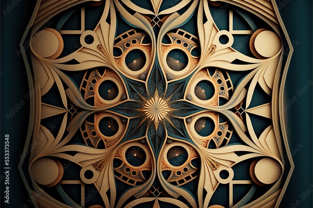 a very intricate design with a blue background and a gold center piece ...