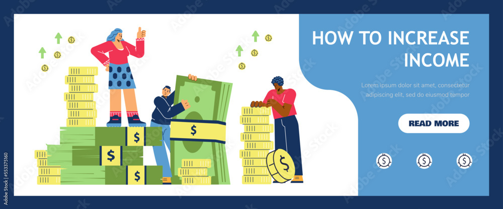 Increase income flyer or banner design, flat cartoon vector ...