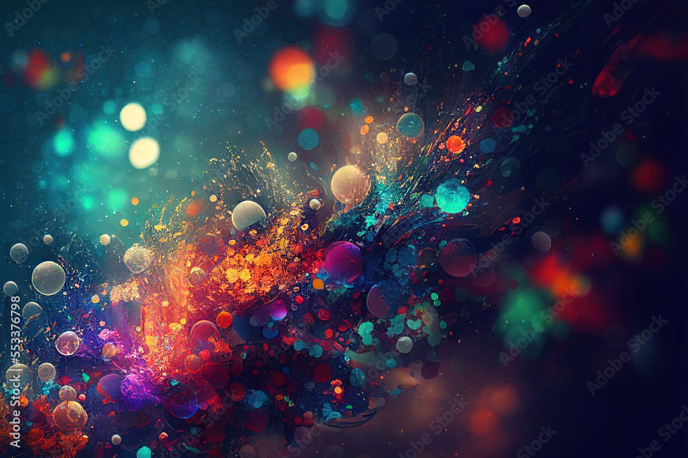 Abstract Multi colored particles with bokeh effect background, Generative AI Stock Illustration ...