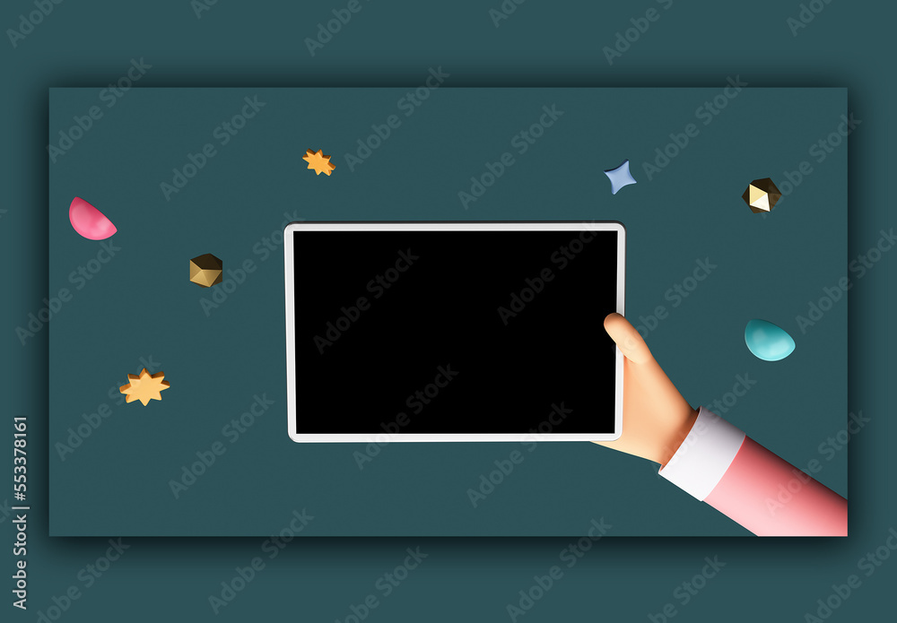 3D Render of a Human Hand holding Smart Tablet Device, Corporate Mock ...