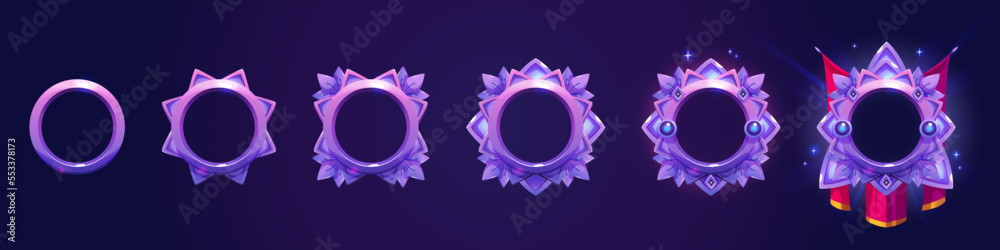 Luxury frames for game ranking badges. Empty round avatars frames with ...