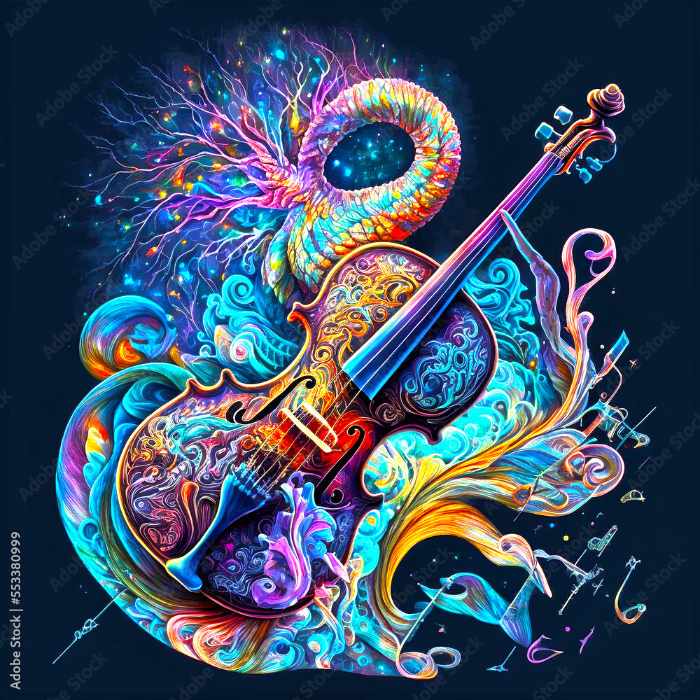 Kunterbunte Geige, made by AI, künstliche Intelligenz, AI-Art Stock ...