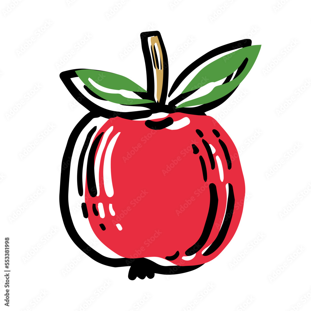 Apple Free hand vector drawing. Vector object of a red apple with a ...