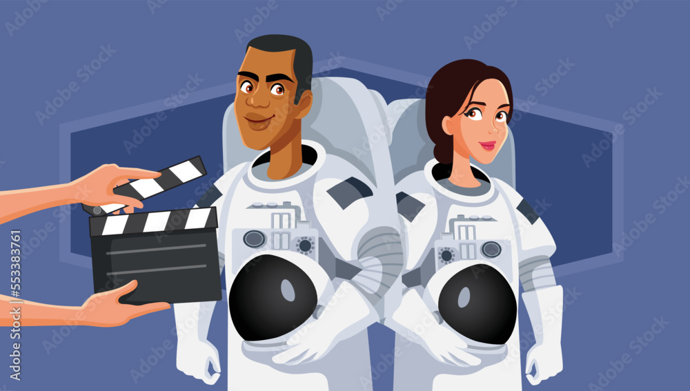 Crew Filming a Sci-Fi Movie Vector Cartoon Illustration. Actors filming ...