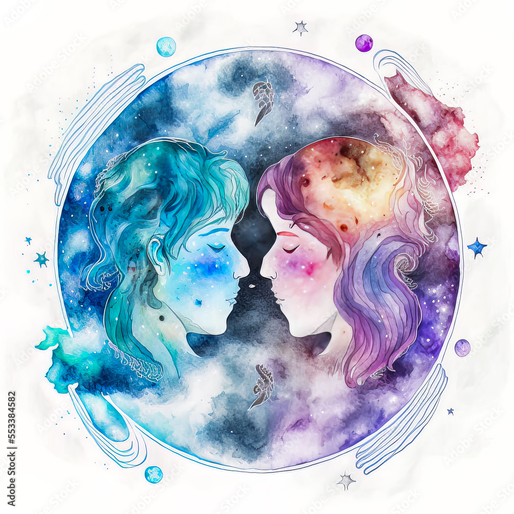 Gemini zodiac symbol in a soft pastel circular icon on a white ...