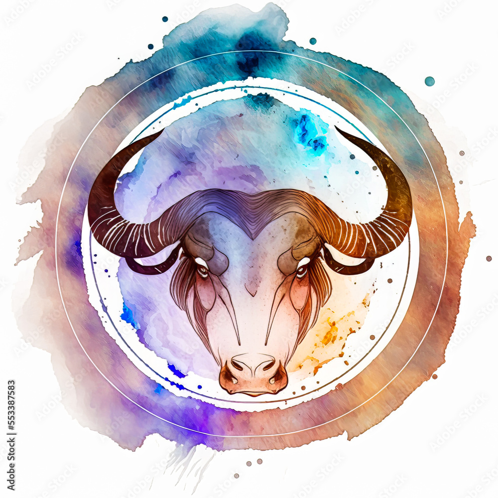 Subtle circular icon of the sign of Taurus, in soft pastel colors, on a ...