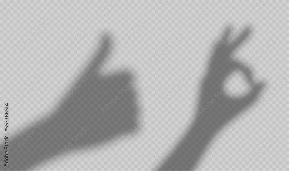Hands shadows with thumb up and ok sign. Overlay effect of shade ...