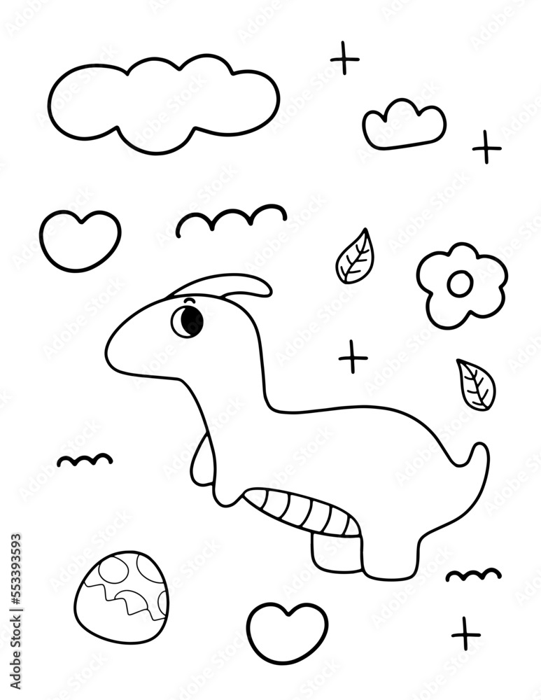 Dinosaur outline coloring page Stock Vector | Adobe Stock